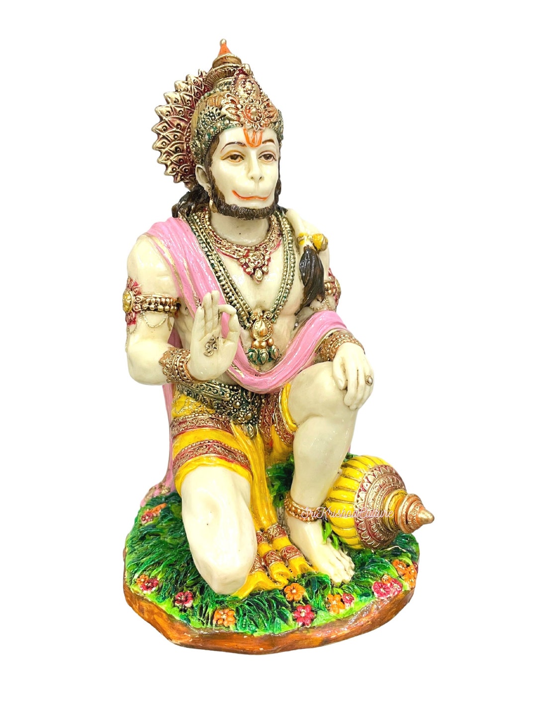 Handcrafted Big Sitting Hanuman Idol Aashirwad Pose 7.5 Inches Idol ...