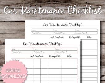 Vehicle Maintenance Log Printable Car Maintenance Checklist and Planner ...