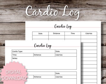 Cardio Log Printable, Workout Log, Running Tracker, Fitness Goals ...