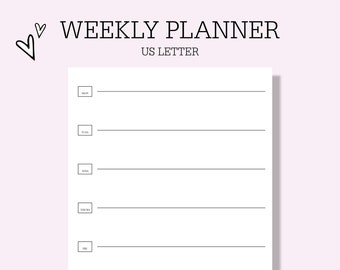 Pink Undated Weekly Planner Printable, Week on 1 Page, Letter Size ...