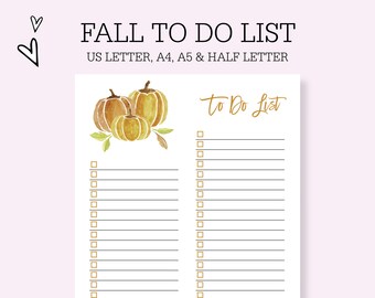 Fall to Do List Printable, Autumn to Do Lists, Planner Inserts ...