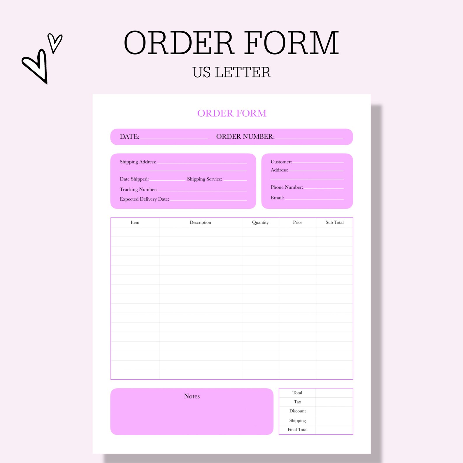 Order Form Printable - Etsy