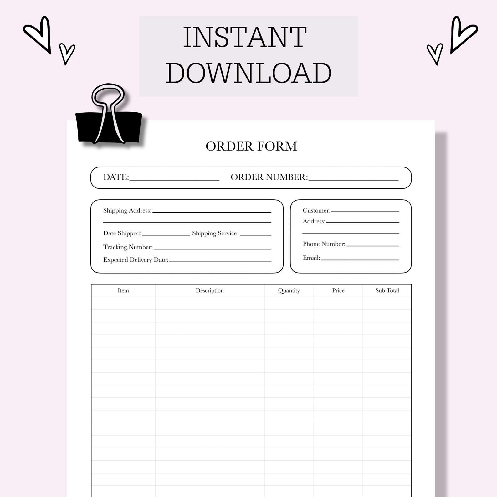 Order Form Printable - Etsy