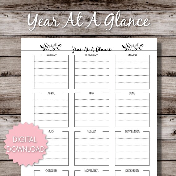 Year At A Glance Planner Printable | Etsy