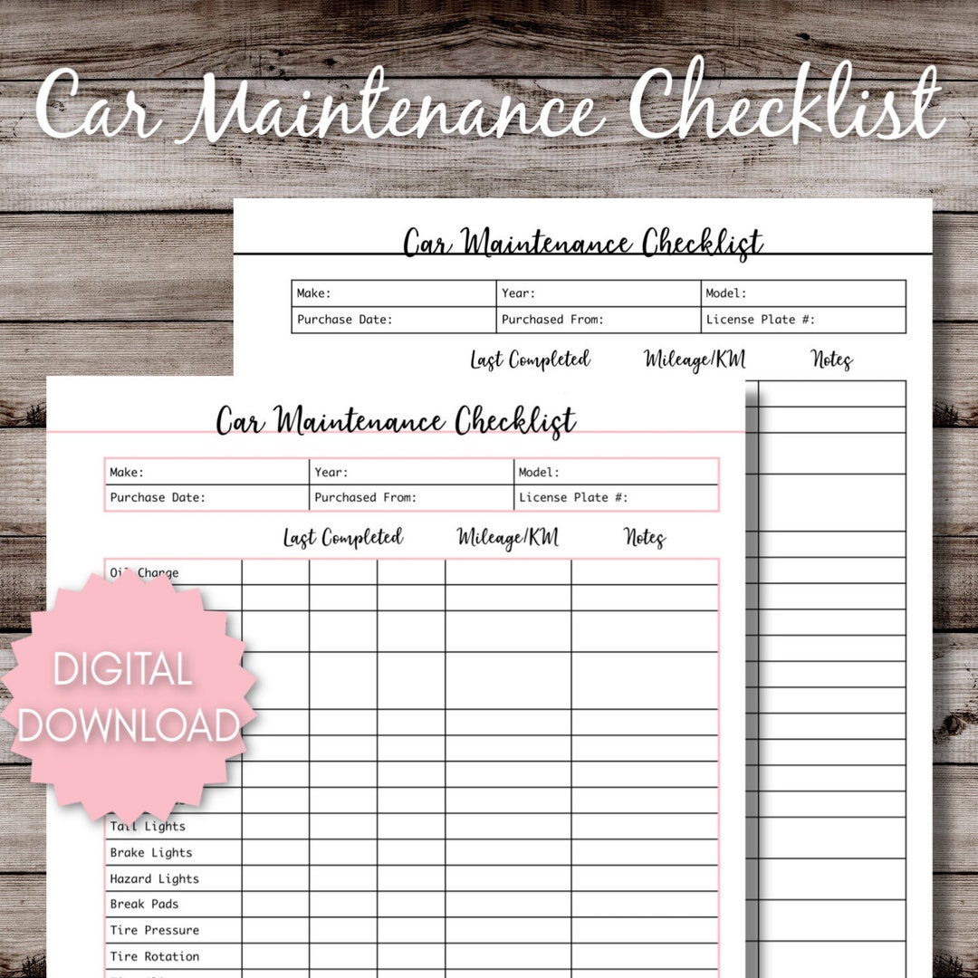 Car Maintenance Printable Checklist - Etsy