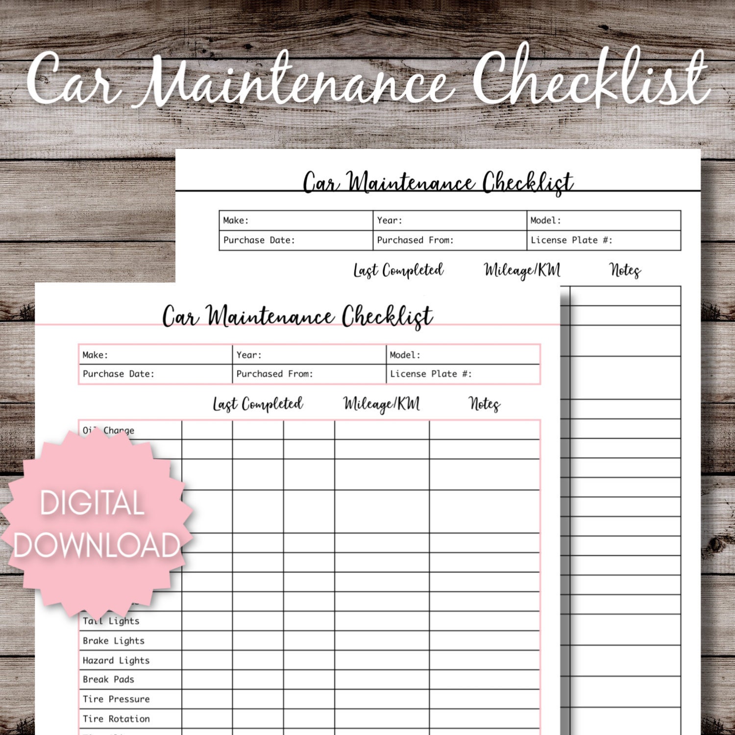 Car maintenance checklist printable - issede