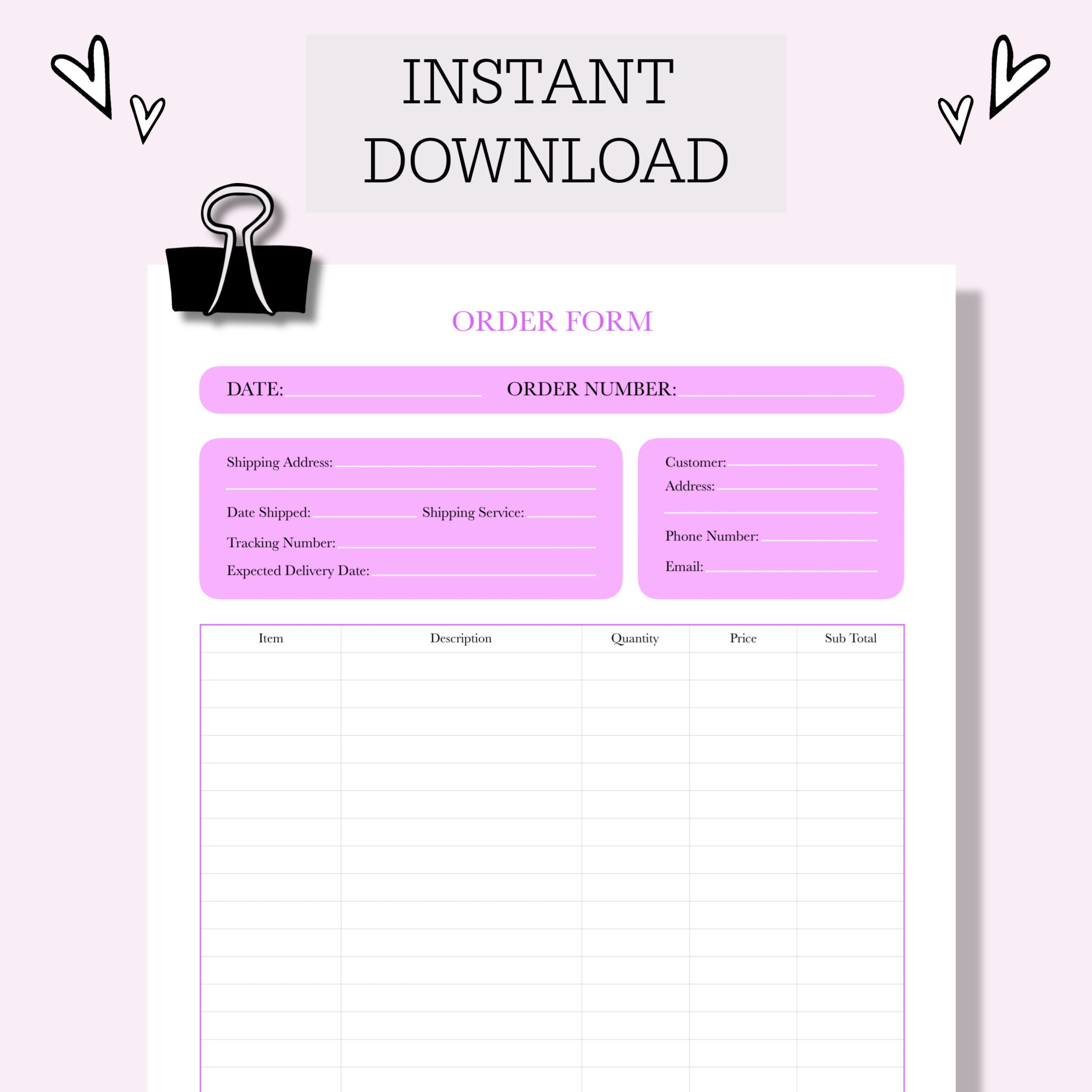Order Form Printable - Etsy