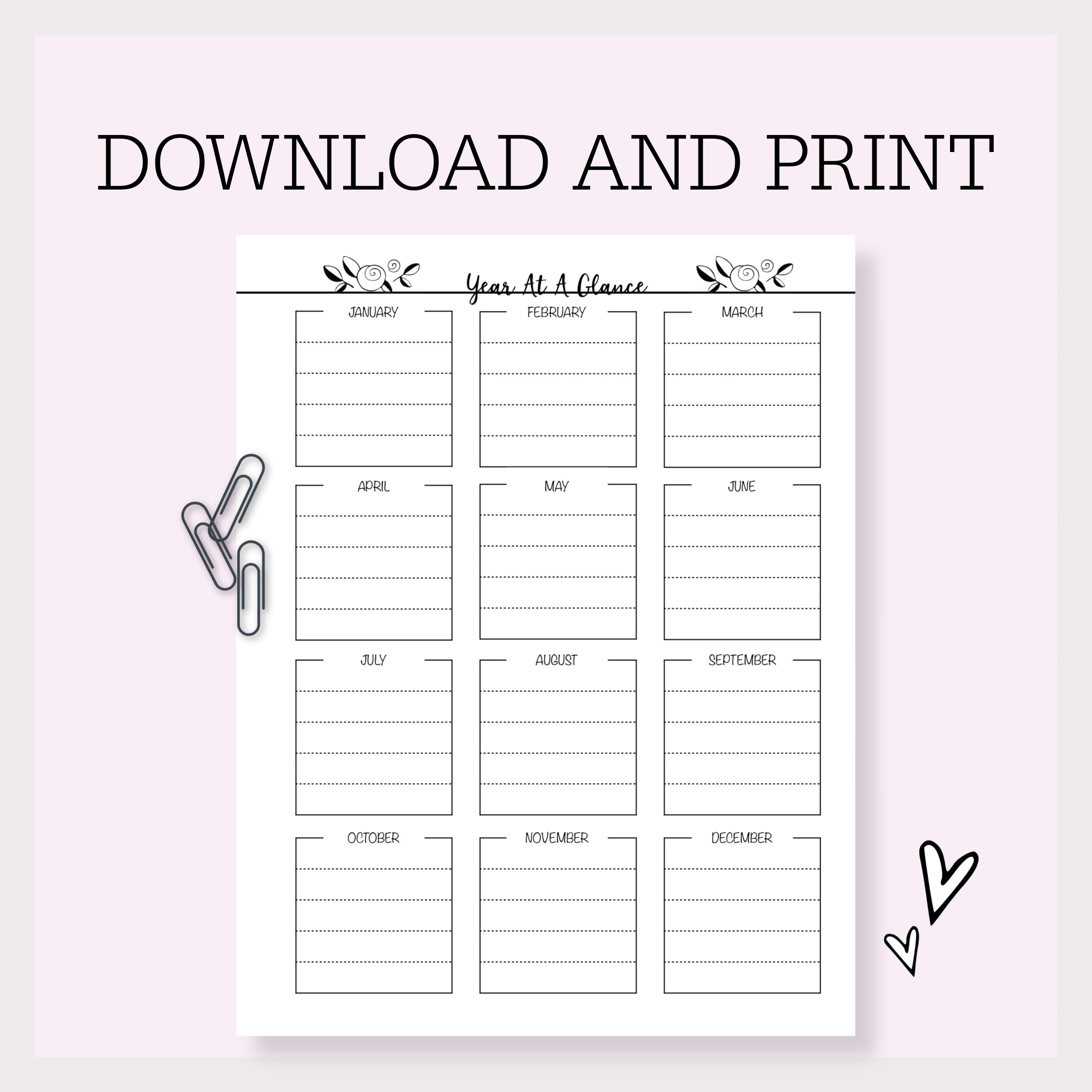 Year at A Glance Planner Printable - Etsy