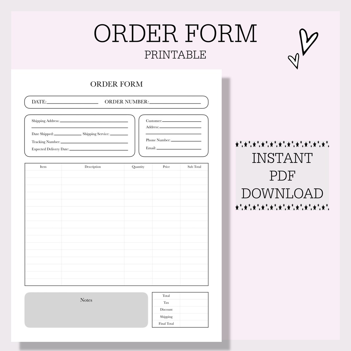 Order Form Printable - Etsy