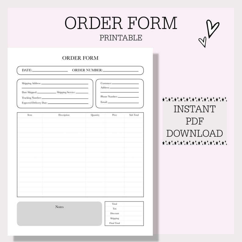 Order Form Printable - Etsy
