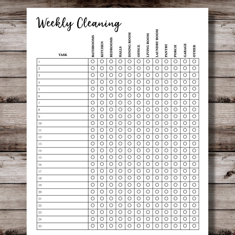 Weekly Cleaning Tracker Printable - Etsy Singapore