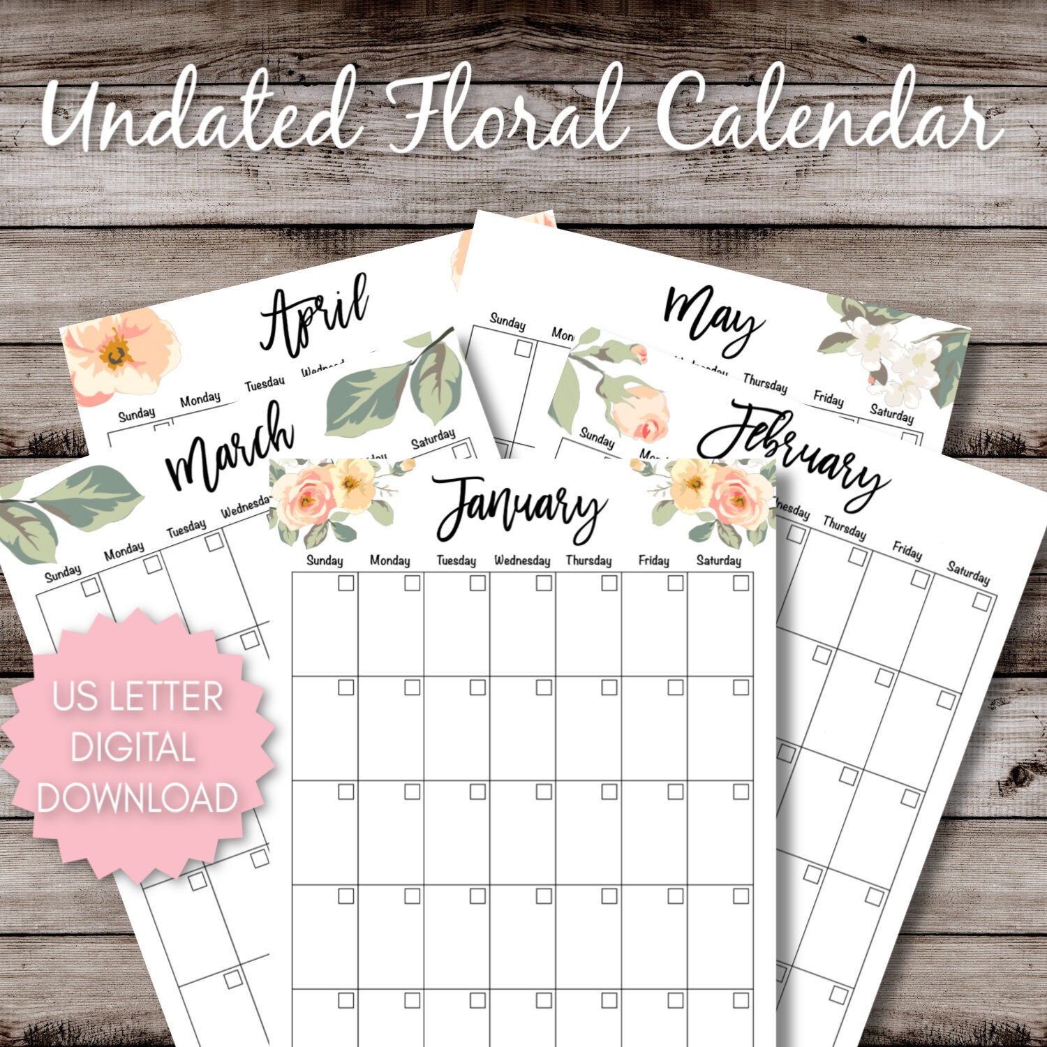Floral Calendar Printable - Etsy