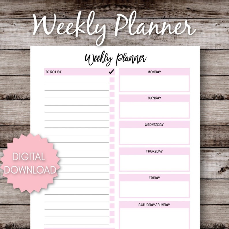 Pink Weekly Planner Printable - Etsy