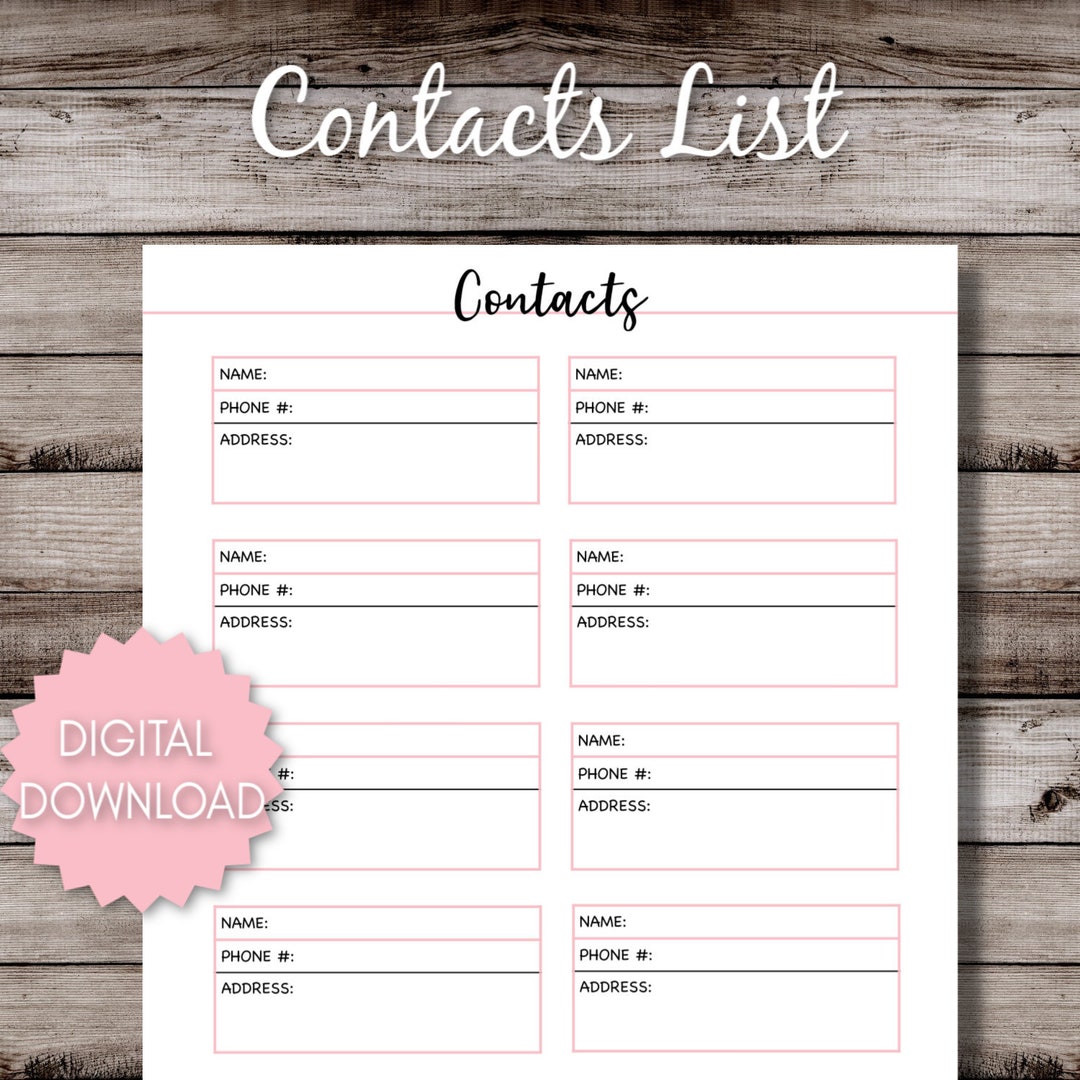Contact List Printable - Etsy
