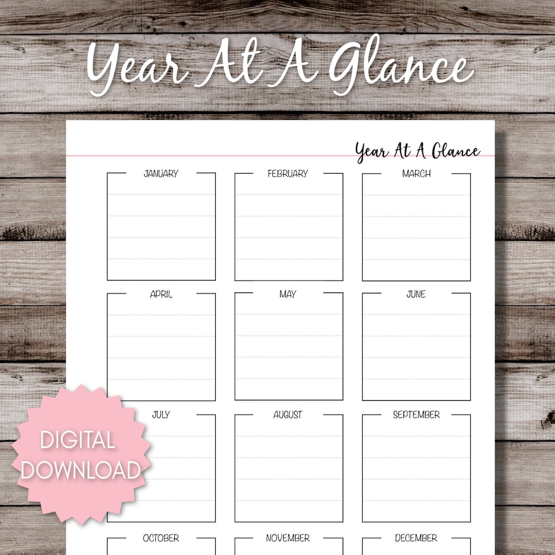 Year at A Glance Planner Printable - Etsy