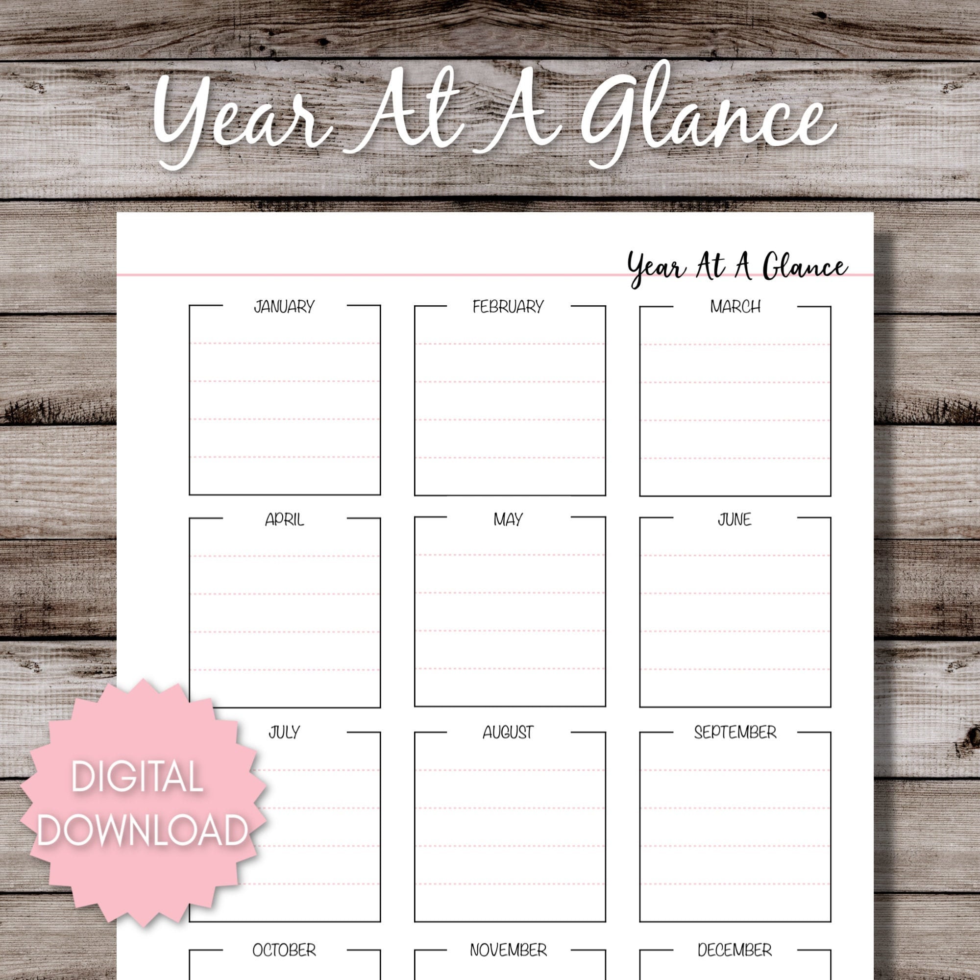 Year at A Glance Planner Printable - Etsy