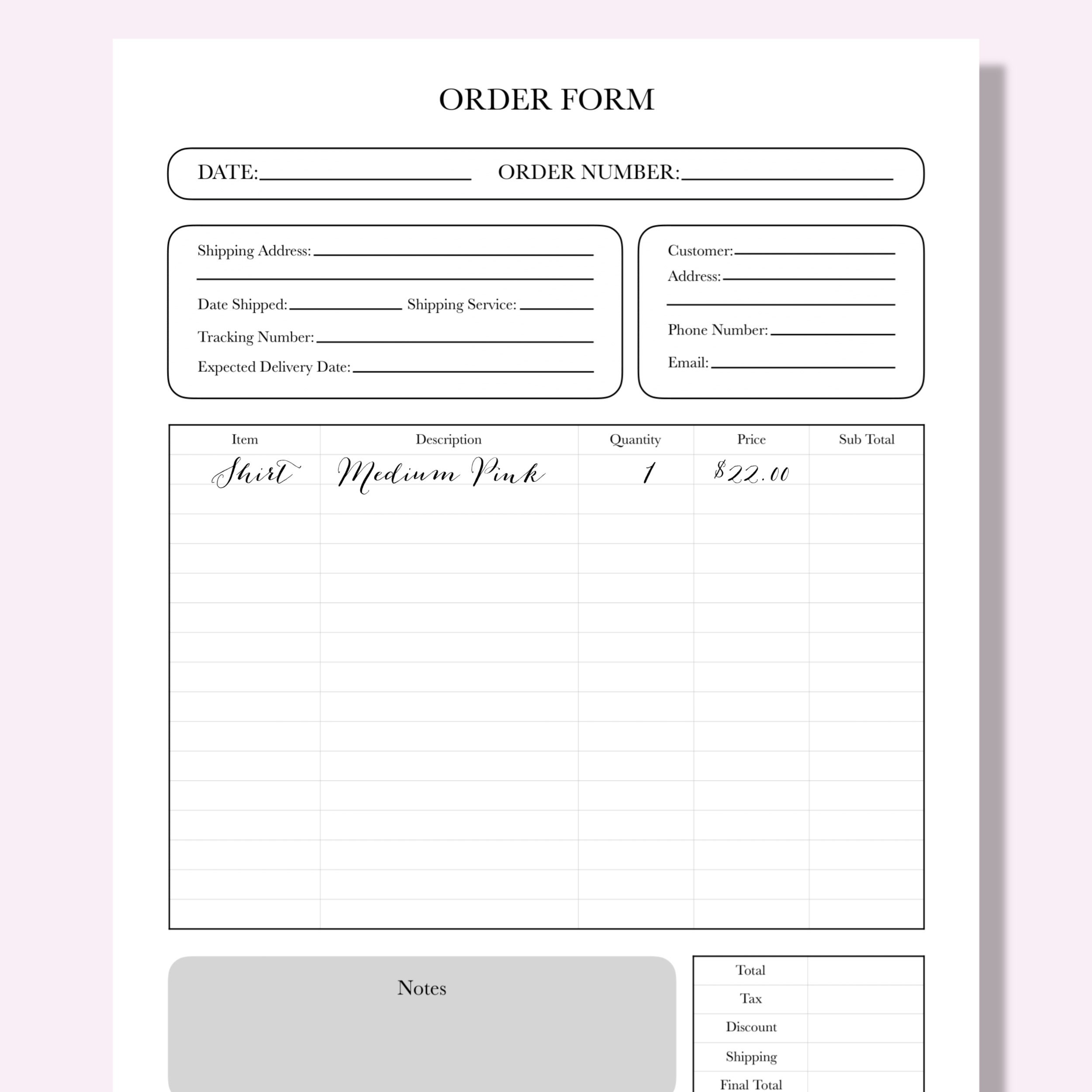 Order Form Printable - Etsy