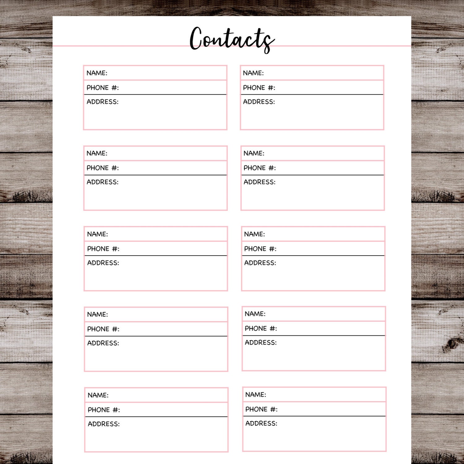 Contact List Printable - Etsy