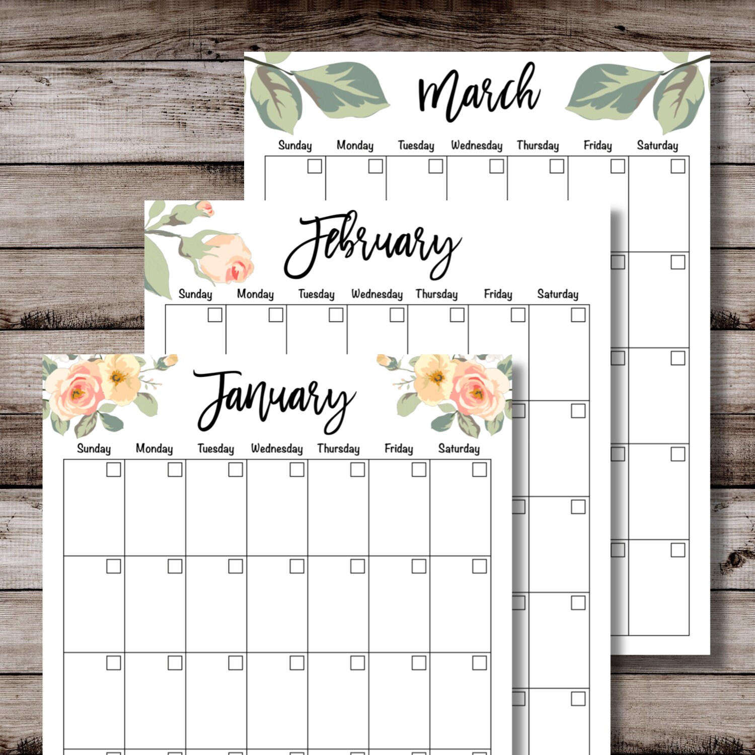 Floral Calendar Printable - Etsy