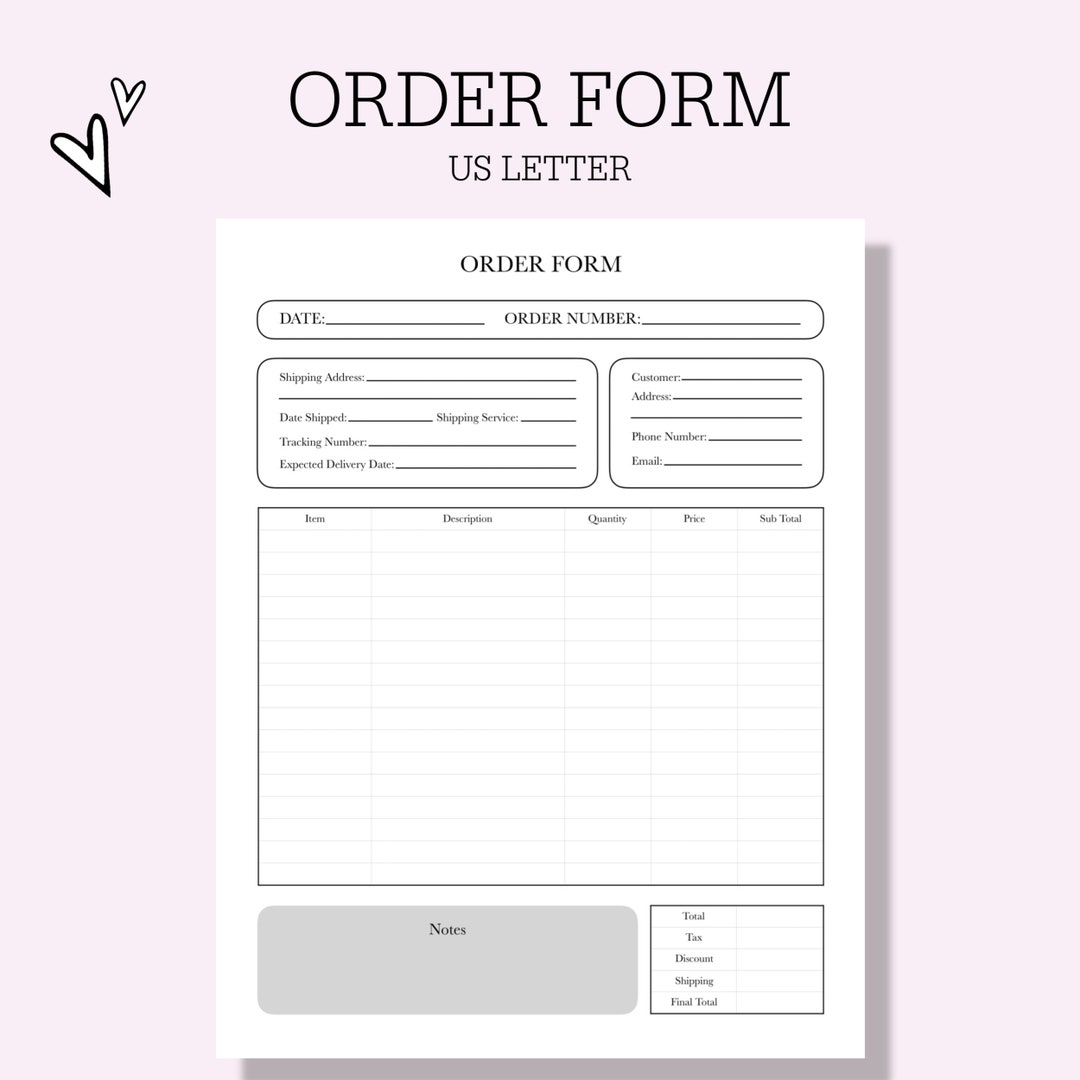 Order Form Printable - Etsy
