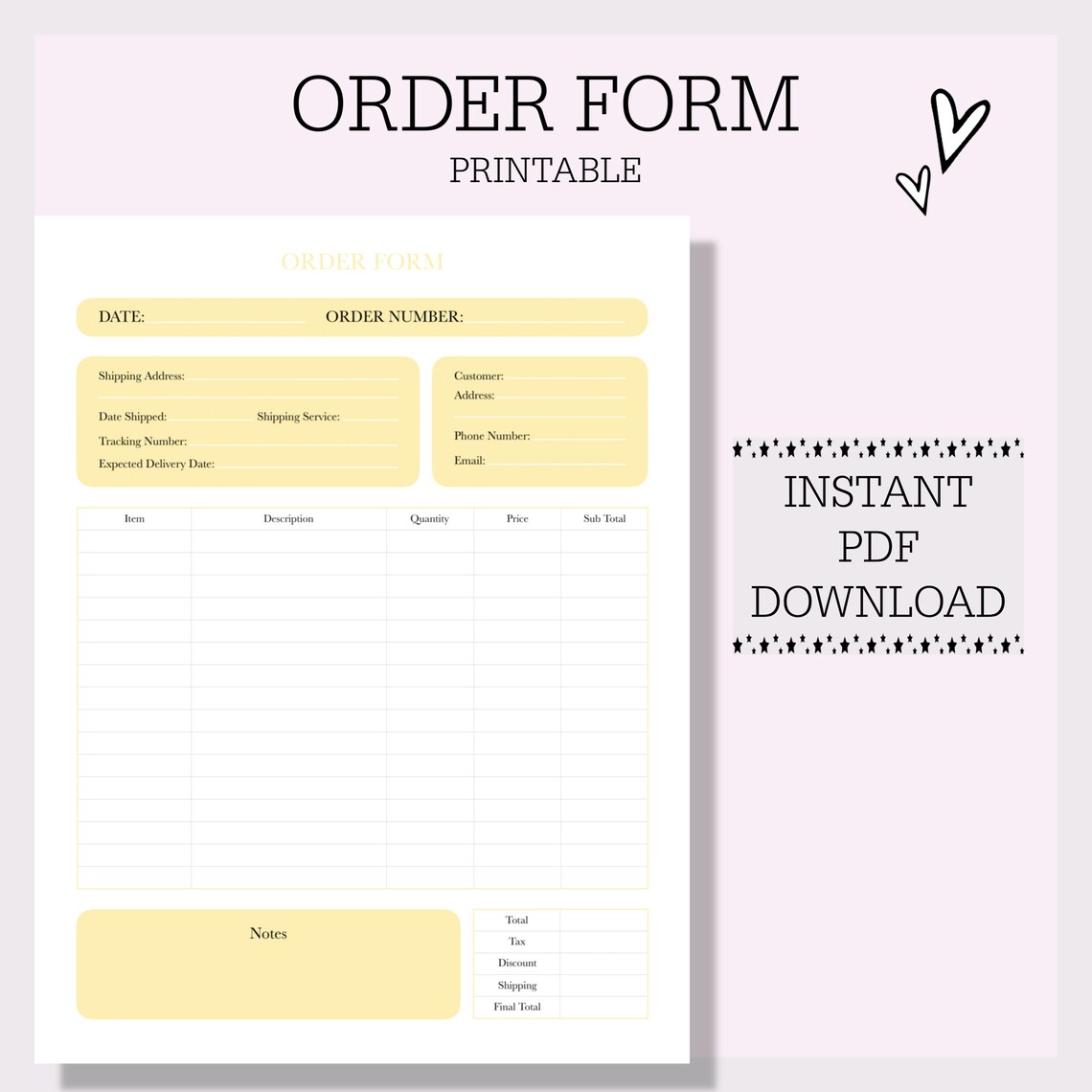 Order Form Printable - Etsy