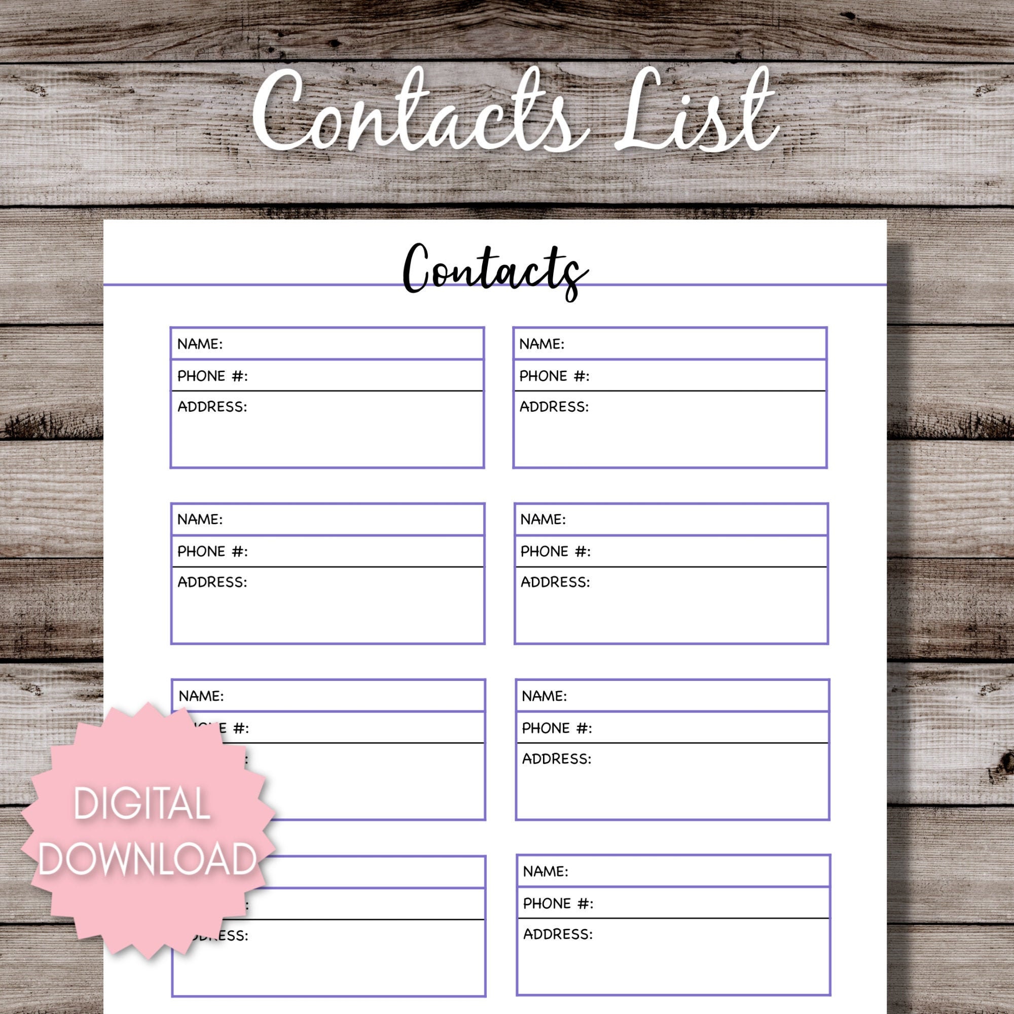 Contact List Printable - Etsy