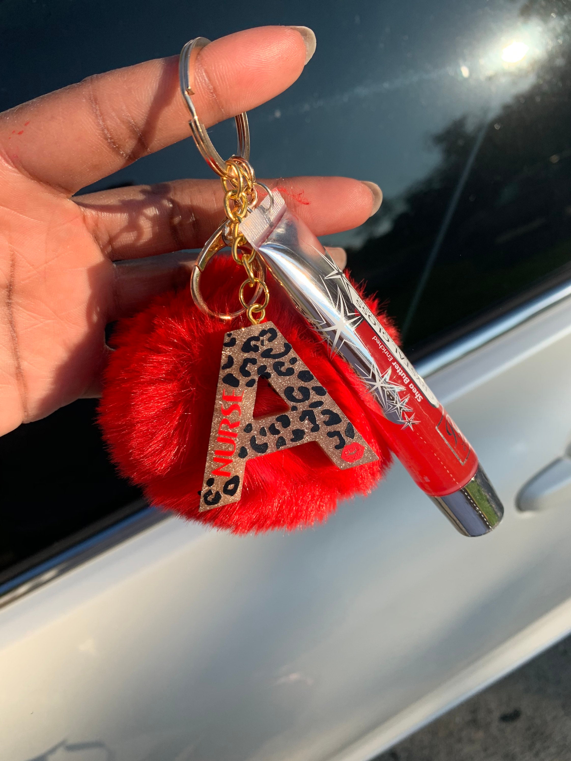 Lip Gloss Key Chain With Cheetah Print Resin Letter Cute Pom | Etsy