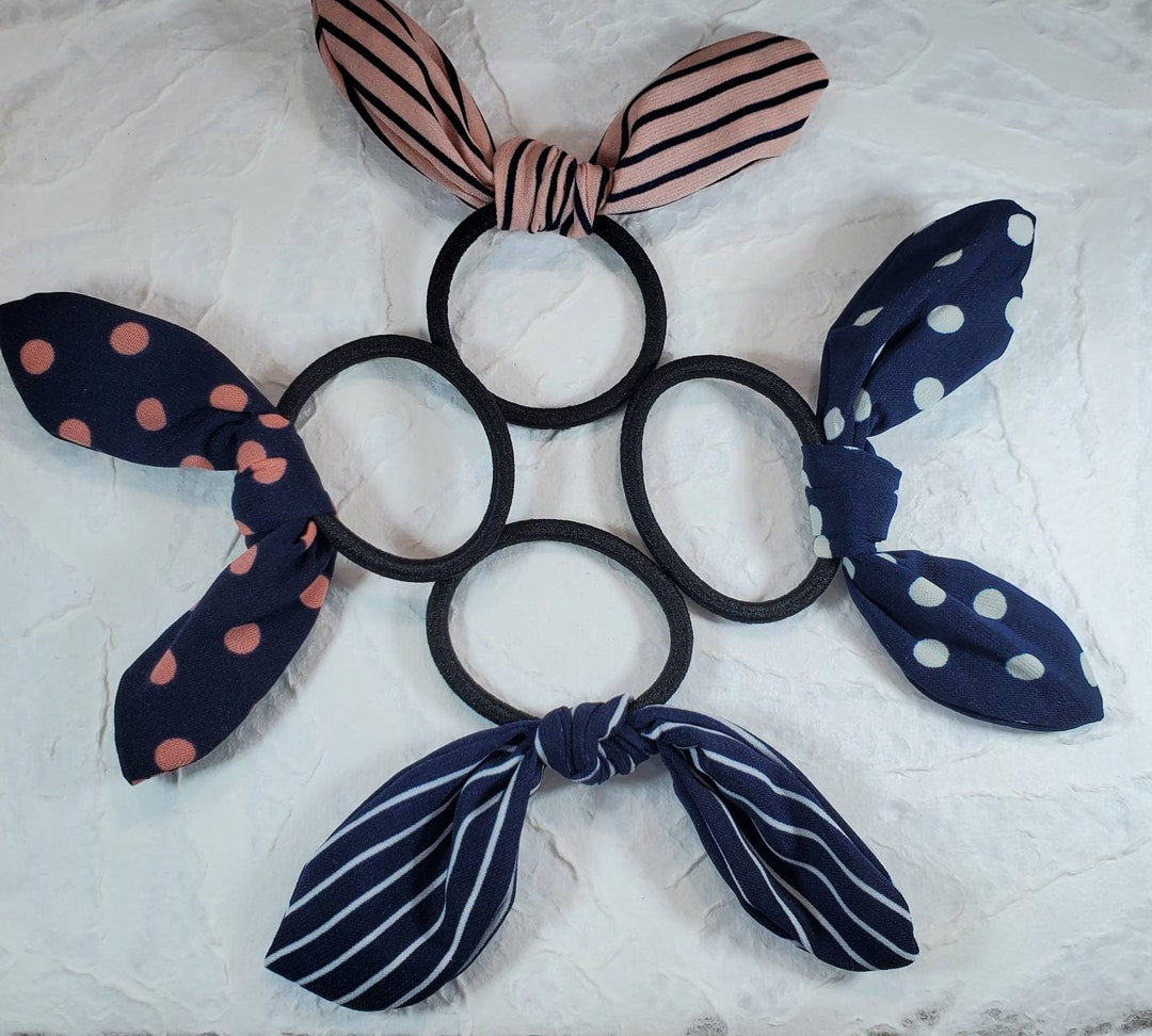 Woman Lovely Rabbit Ear Scrunchies Cute Hair Ties Striped Dot Elastic ...