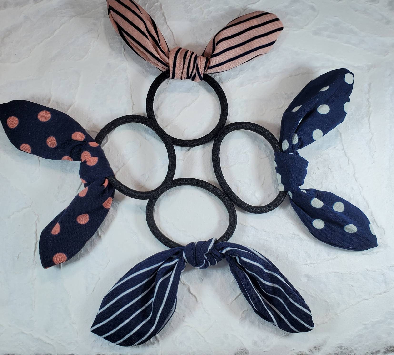 Woman Lovely Rabbit Ear Scrunchies Cute Hair Ties Striped Dot Elastic ...