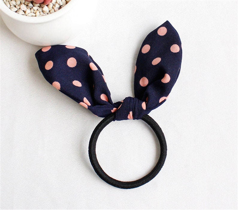 Woman Lovely Rabbit Ear Scrunchies Cute Hair Ties Striped Dot Elastic ...