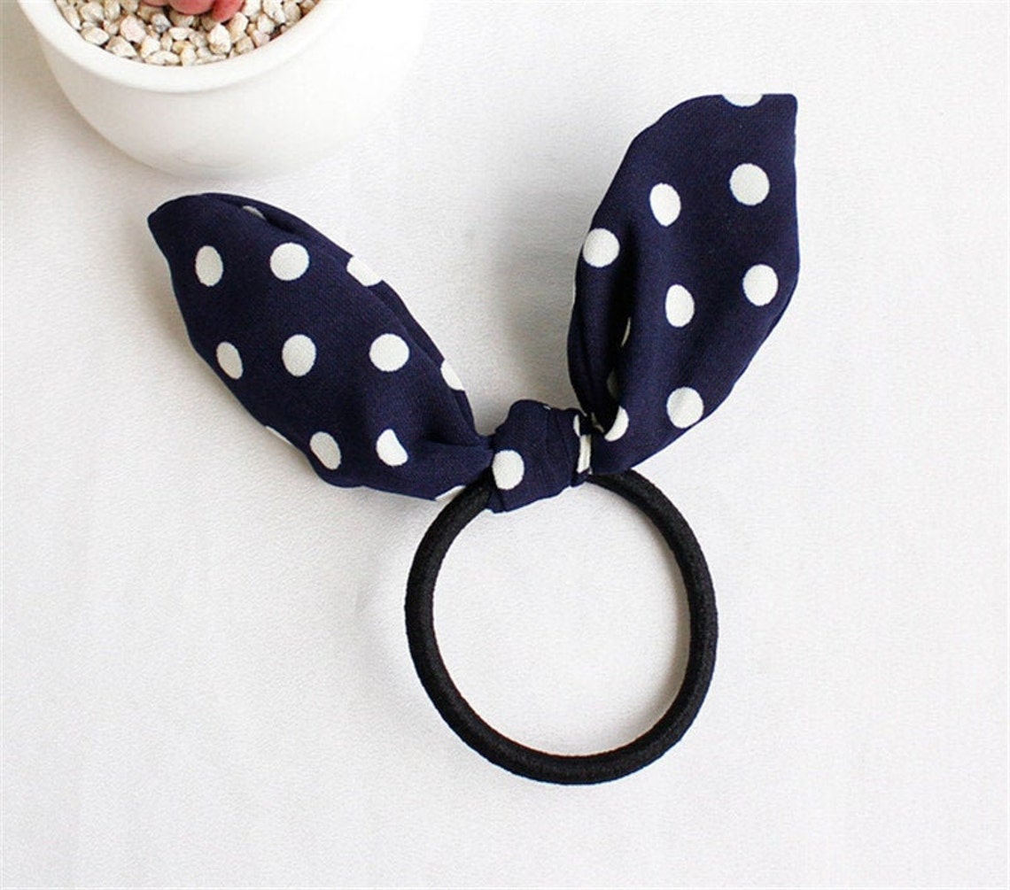 Woman Lovely Rabbit Ear Scrunchies Cute Hair Ties Striped Dot Elastic ...