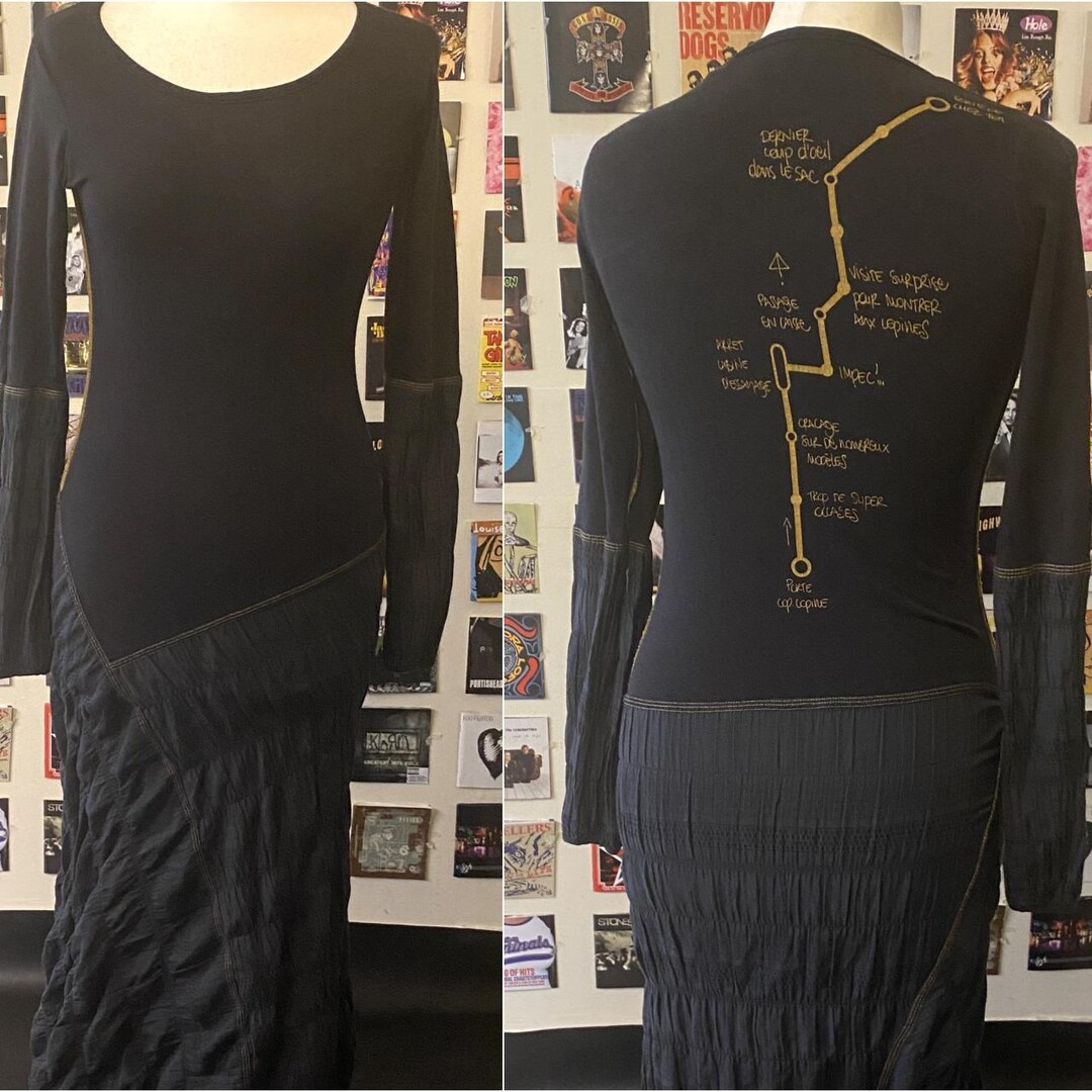 Cop Copine Archive Maxi Black Dress Map on the Back Mermaid Vintage 90 ...