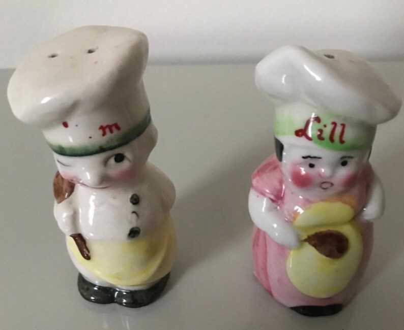 Vintage Japan Ceramic Winking Boy and Girl Chef Salt and Pepper Shakers ...