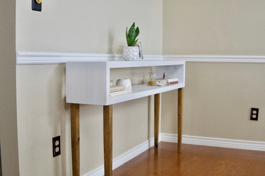 Tall Console Table, White Narrow Entry Way Table, Mid Century, Hand ...
