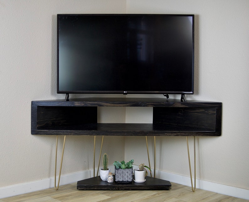 Corner Tv Console Table Wood and Hairpin Legs - Etsy