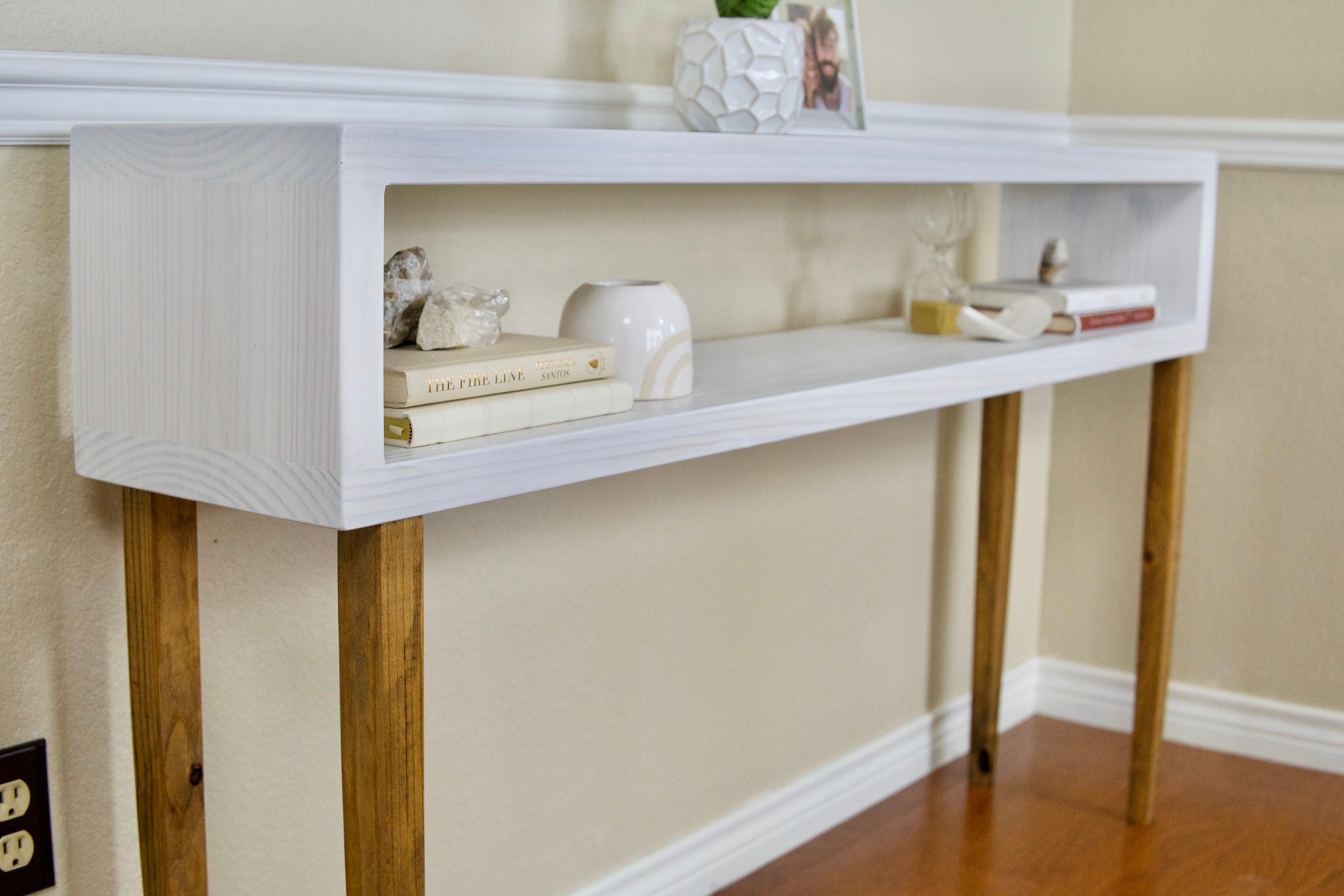 Tall Console Table White Narrow Entry Way Table Mid Century Hand Made Etsy