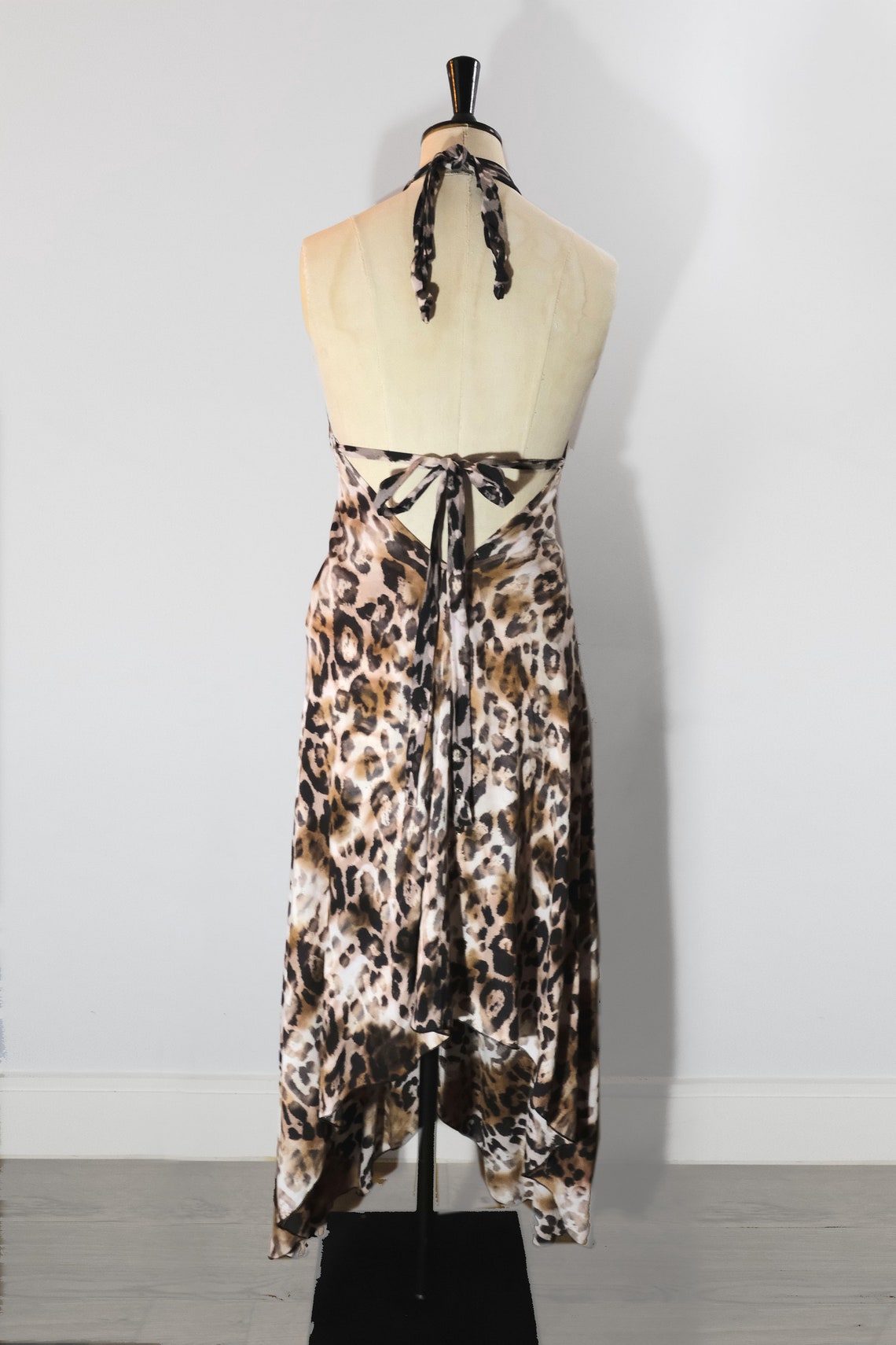 BLEACH TIE- DYE Leopard Print Halterneck Maxi Dress With Hi-low Hem ...