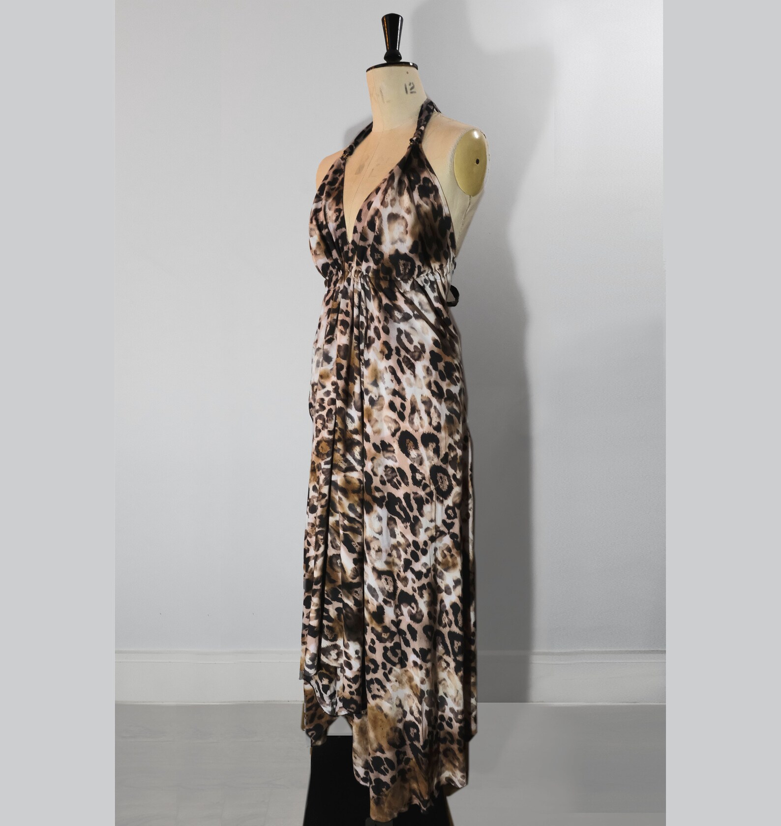 BLEACH TIE- DYE Leopard Print Halterneck Maxi Dress With Hi-low Hem ...