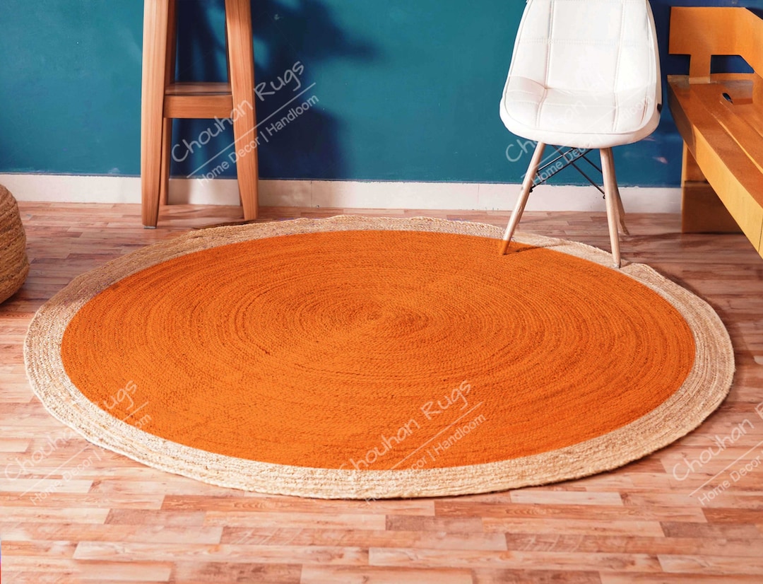 Beautiful Handmade Braided Bohemian Hippie Orange Color Jute Area Rug ...