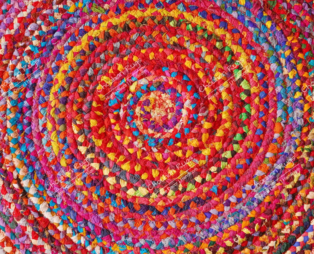 Hand Braided Bohemian Colorful Cotton Chindi Area Rug Multi Color Home ...