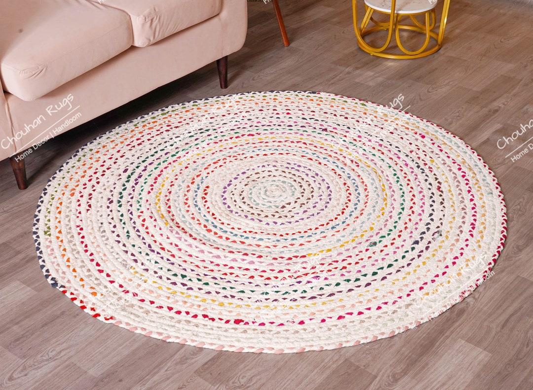 Multicolor Braided Round Cotton Rug, Round Yoga Mat, Bohemian Round Rug ...