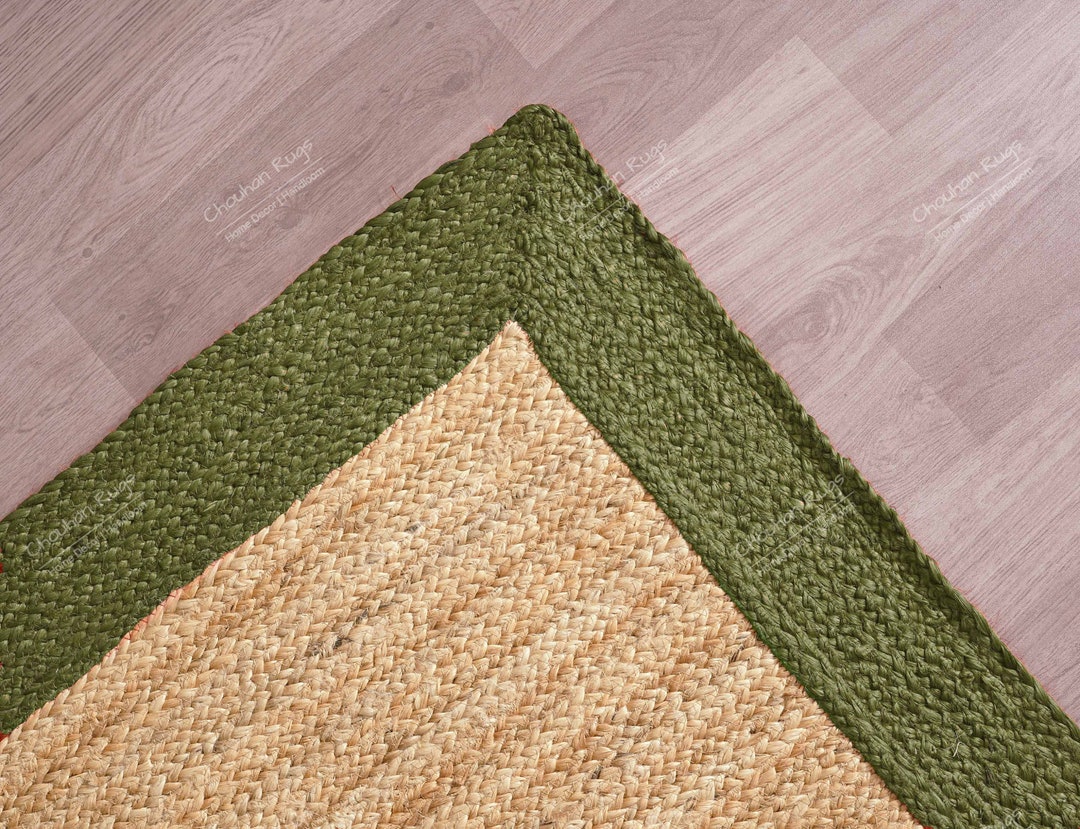 Beige With Dark Green Border Handmade Jute Braided Rug Custom Size Rug ...