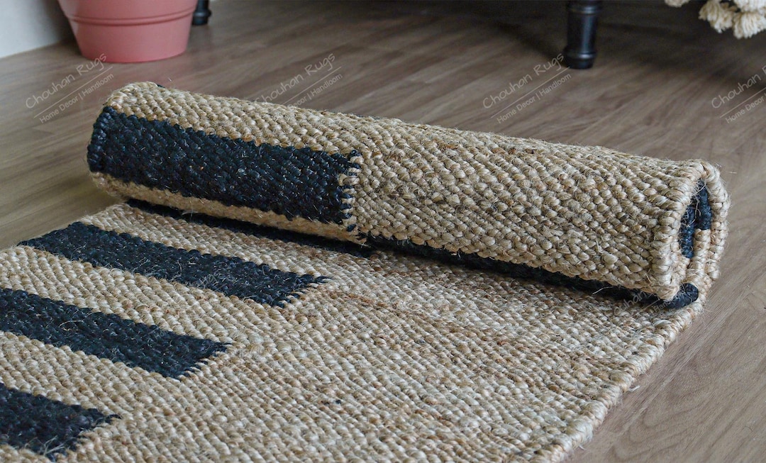 Handmade Flatweave Hemp in Beige With Black Strips Bohemian Runner Hemp ...