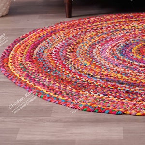 Hand Braided Bohemian Colorful Cotton Chindi Area Rug Multi Color Home ...