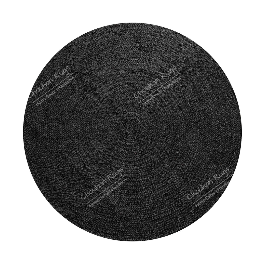 Hand Braided Black Round Jute Rug Area Round Rug Custom Size Round Rug ...