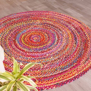 Hand Braided Bohemian Colorful Cotton Chindi Area Rug Multi Color Home ...