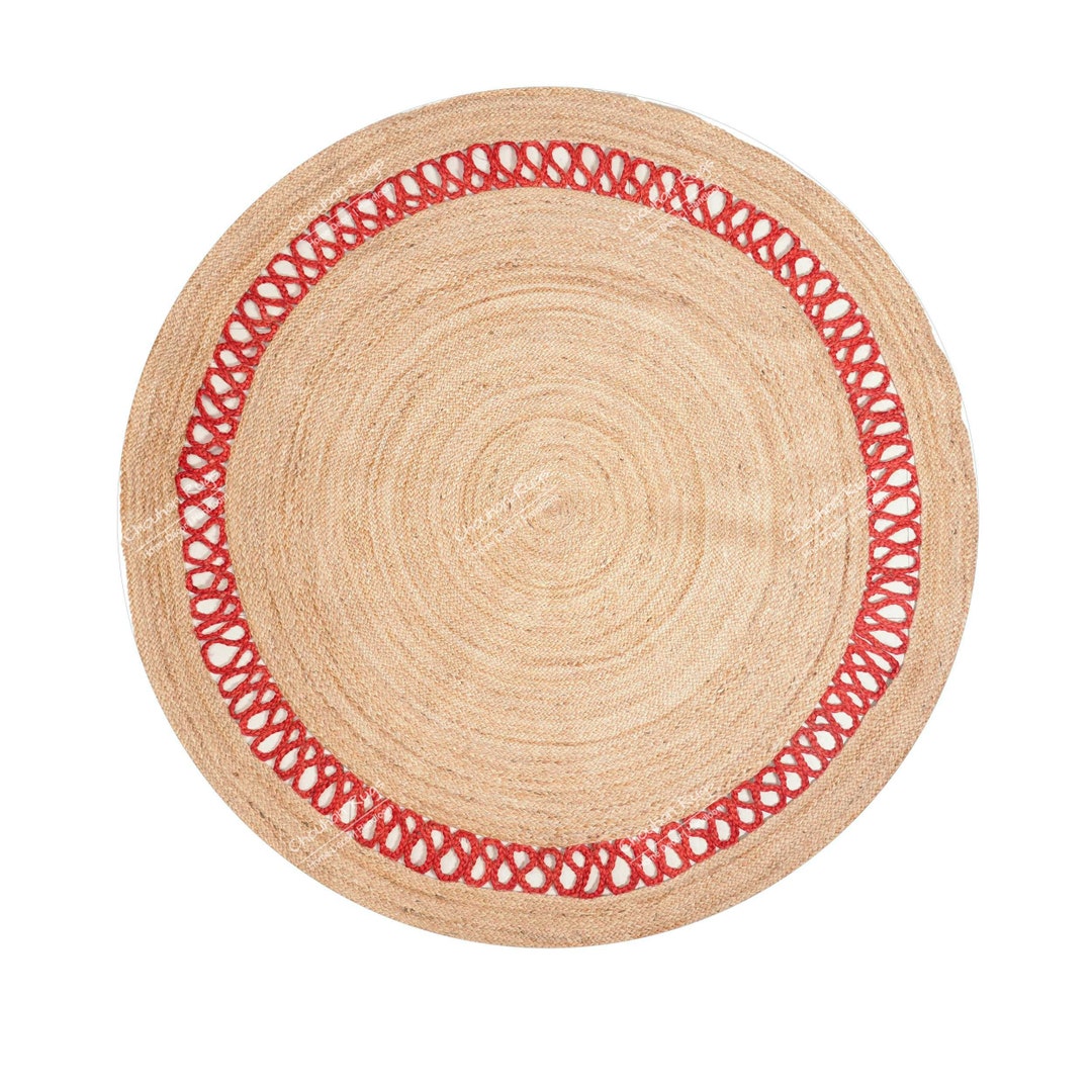 Red Jali Design Hand Braided Natural Jute Round Rug Indian Handmade Rug ...