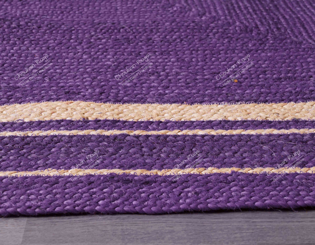 Custom Size Handmade Purple Jute Braided Rectangle Rug With White ...