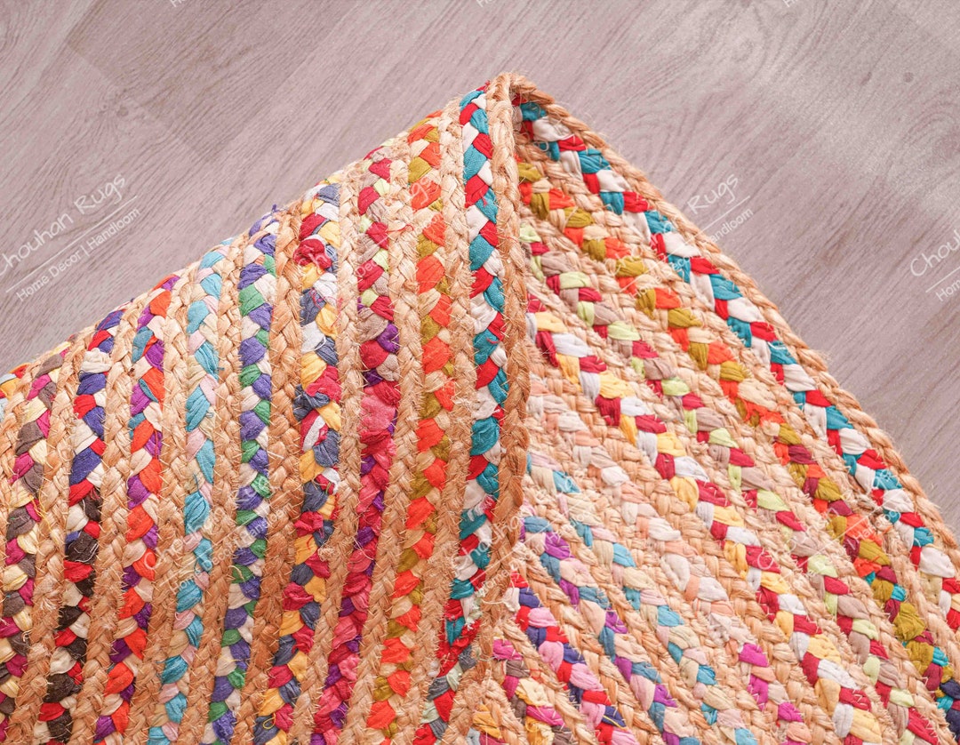 Beautiful Handmade Multicolor Jute and Cotton Braided Round Rug Tie Dye ...