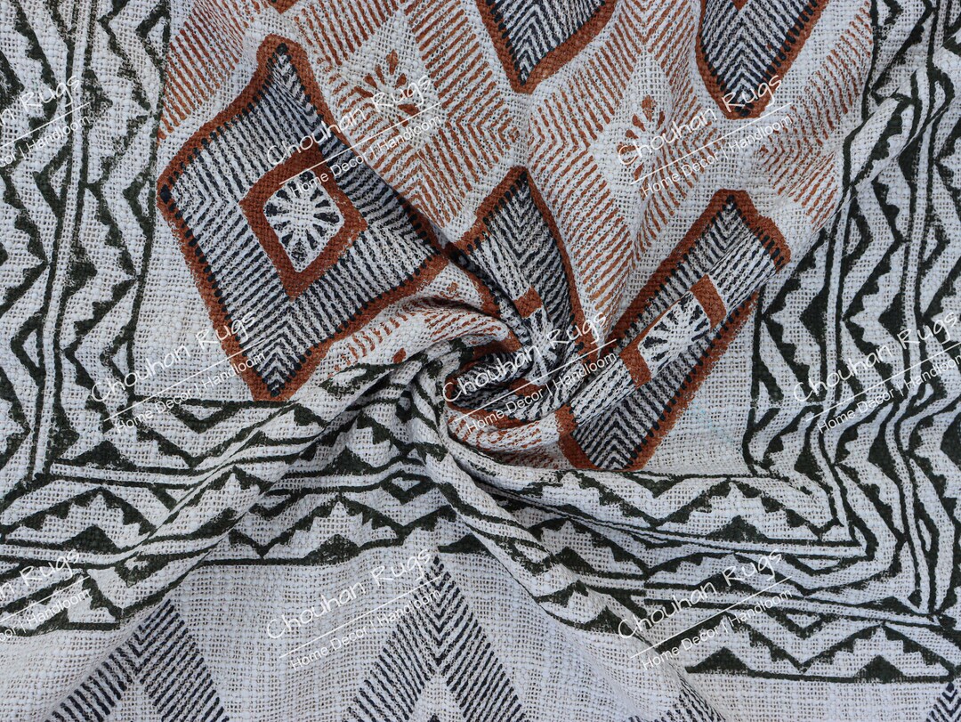 Handmade Cotton Block Print Throw: Boho Rustic Home Decor - Etsy